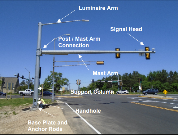 Traffic Signal Mast Arm Pole Supports Hot Dip Galvanized Steel Lighting ...